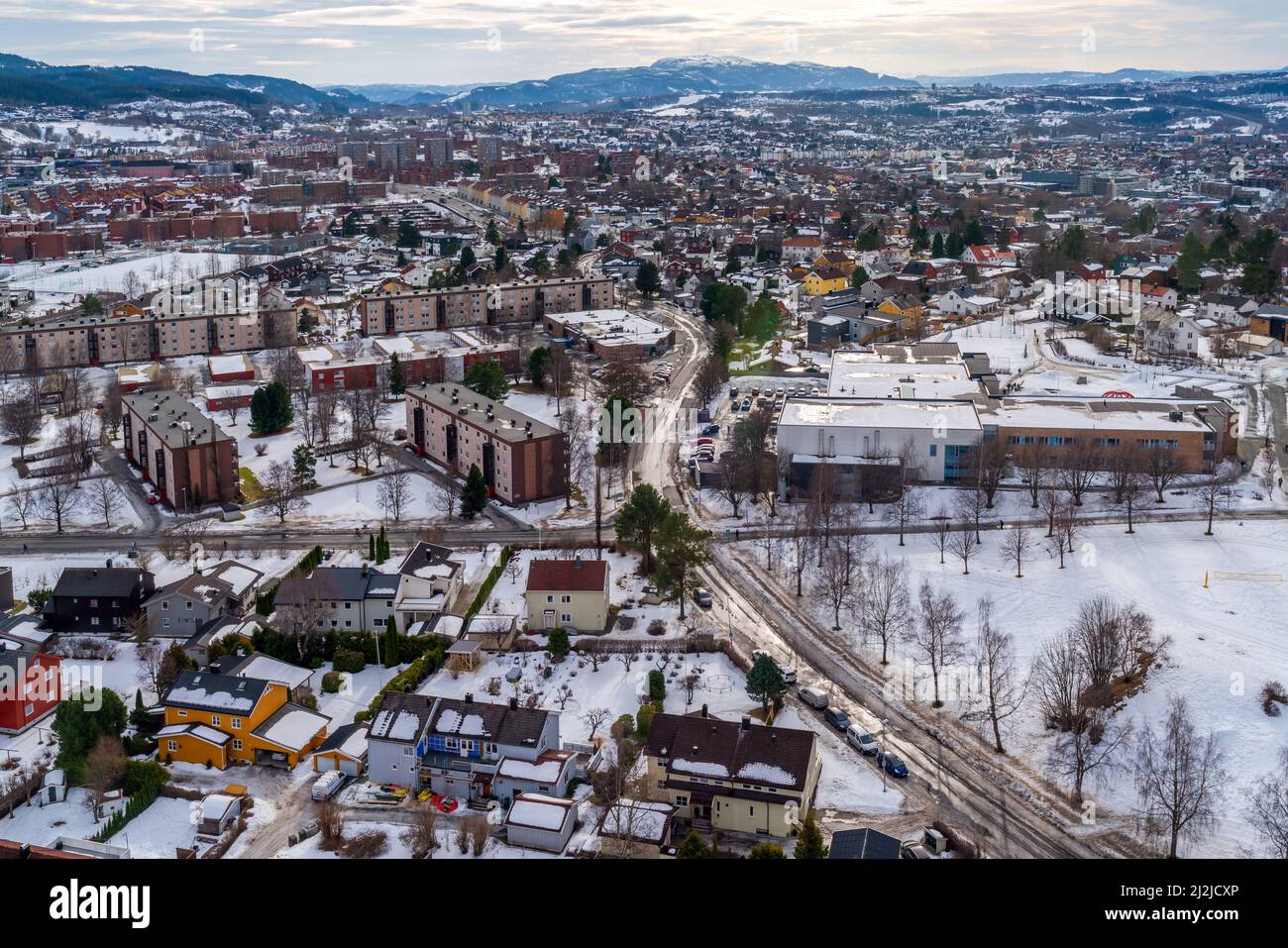 Aerial view of the Trondheim, the third most populous municipality in ...