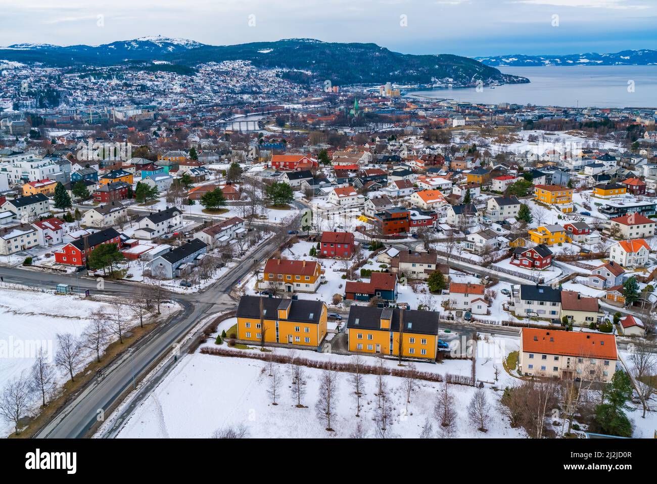 Aerial view of the Trondheim, the third most populous municipality in ...