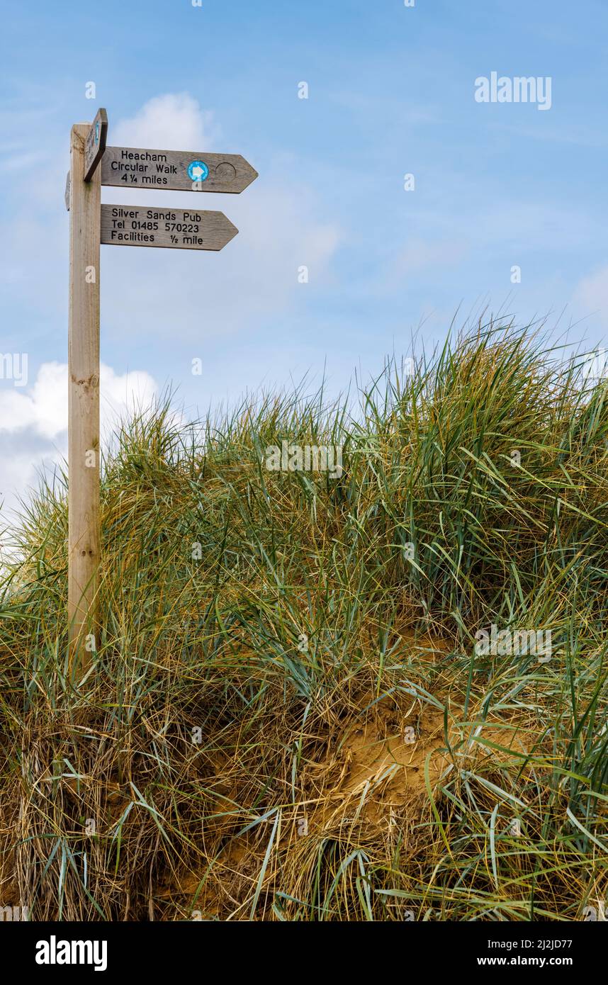 Wooden fingerpost pointing to Heacham Circular Walk and Silver Sands ...