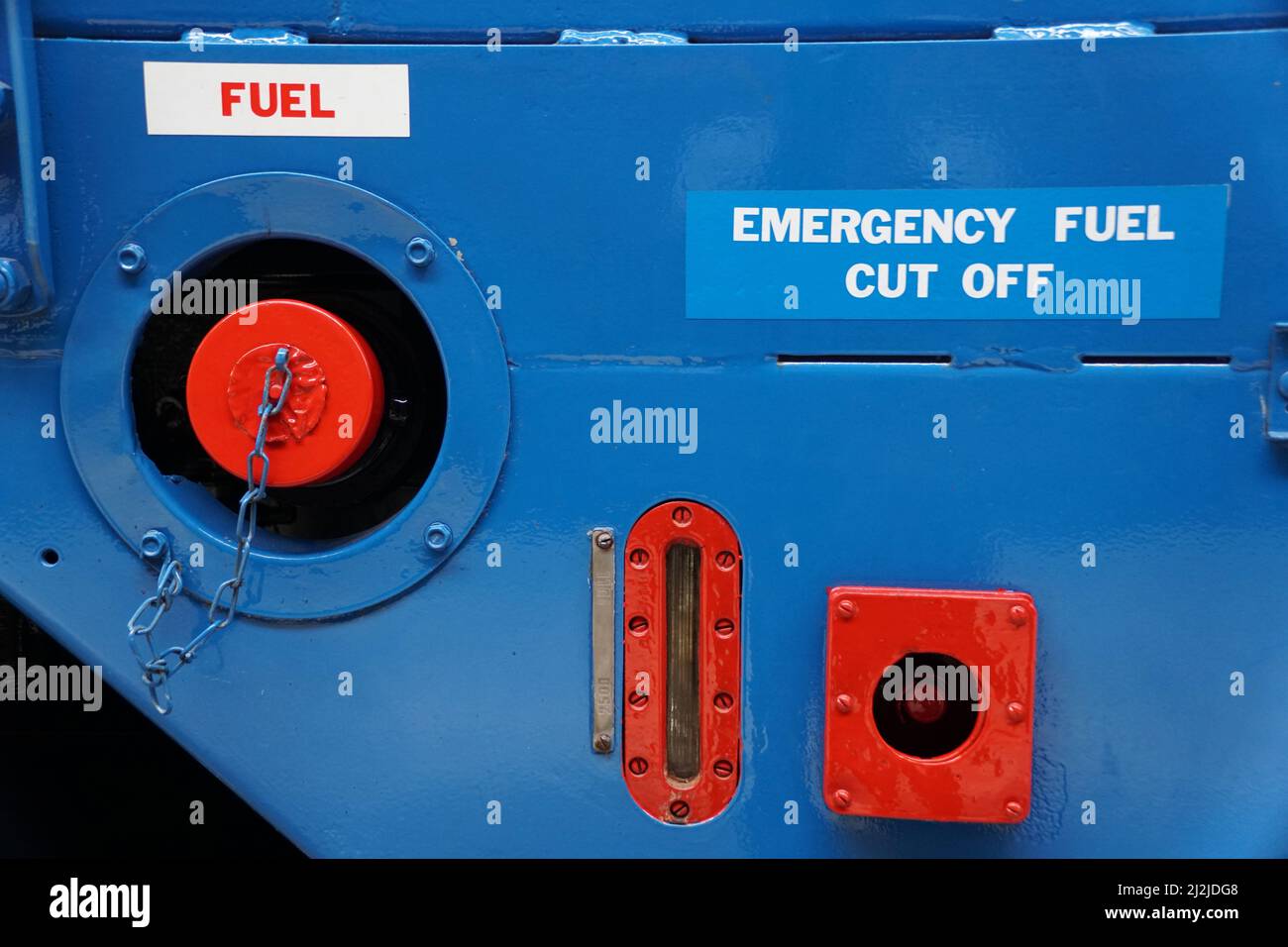 Strasburg, Pennsylvania, U.S.A - March 26, 2022 - The blue and red fuel ...