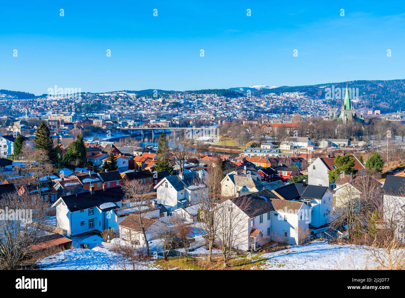 Aerial view of the Trondheim, the third most populous municipality in ...