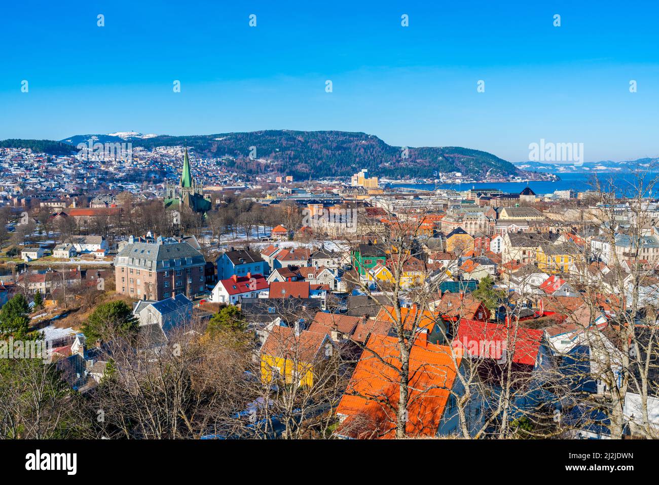Aerial view of the Trondheim, the third most populous municipality in ...