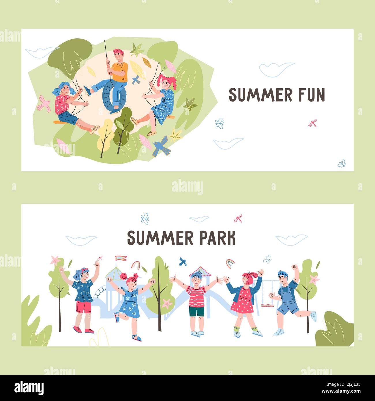 Summer park activity for children advertising banners or flyers set ...