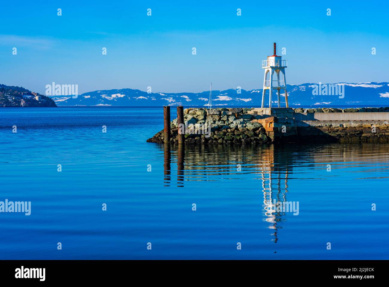 Entrance to Trondheim Harbour and view of Trondheim fjord ...