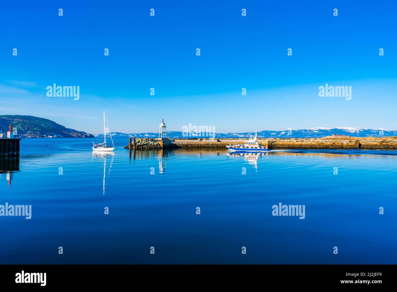 Entrance to Trondheim Harbour and view of Trondheim fjord ...