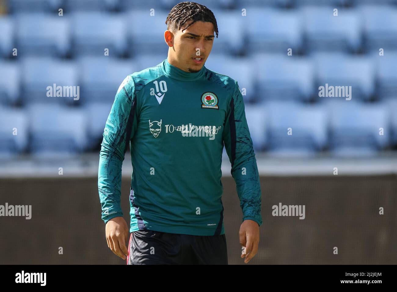 Tyrhys Dolan #10 of Blackburn Rovers warms up before kick off Stock ...