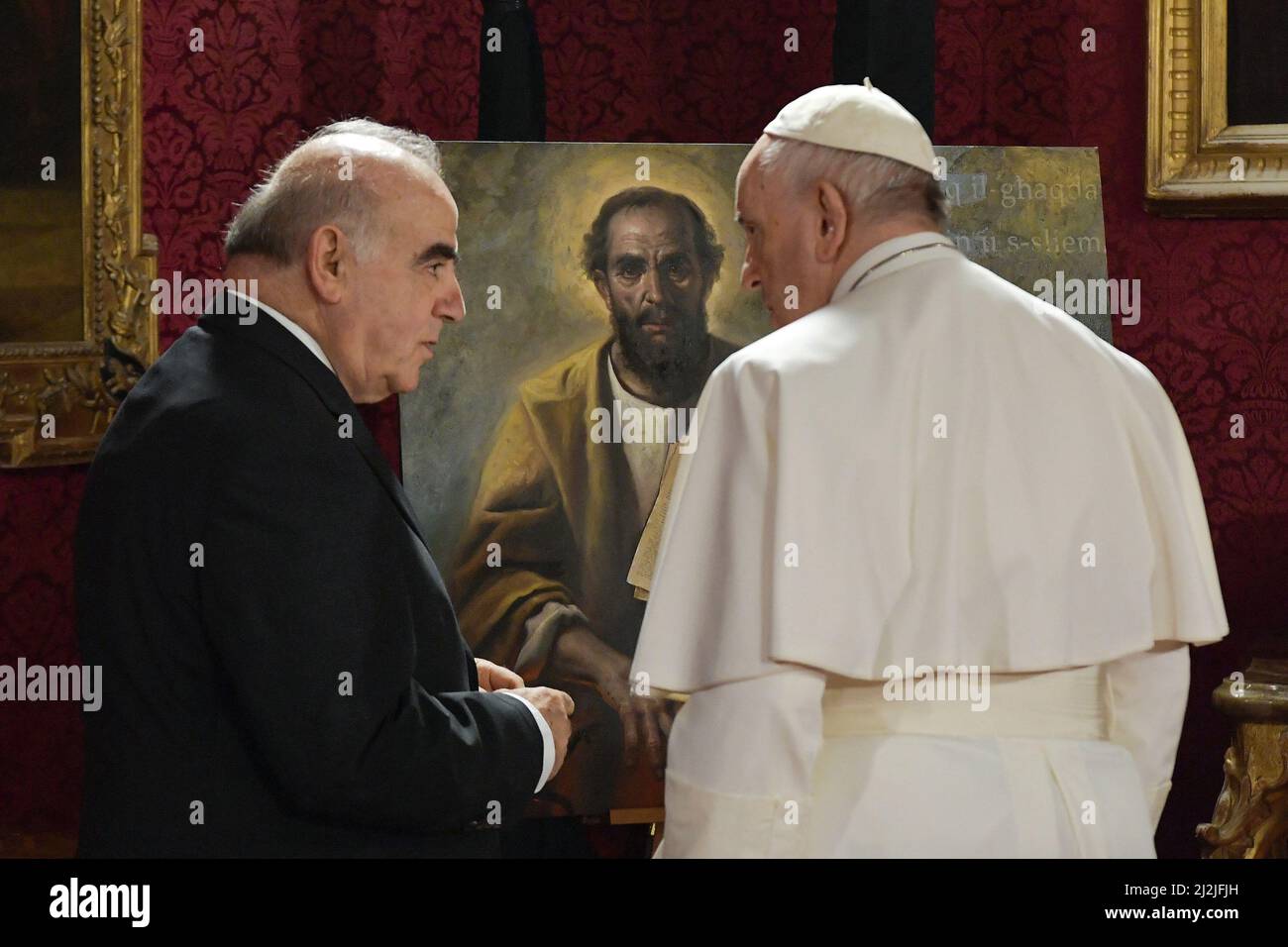 Pope Francis is received by Malta's President George Vella at the ...
