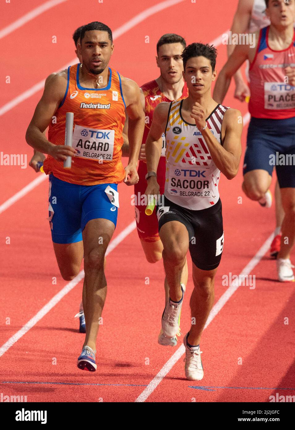 Terrence Agard NED and Jonathan Sacoor BEL competing the men’s 4x400m ...