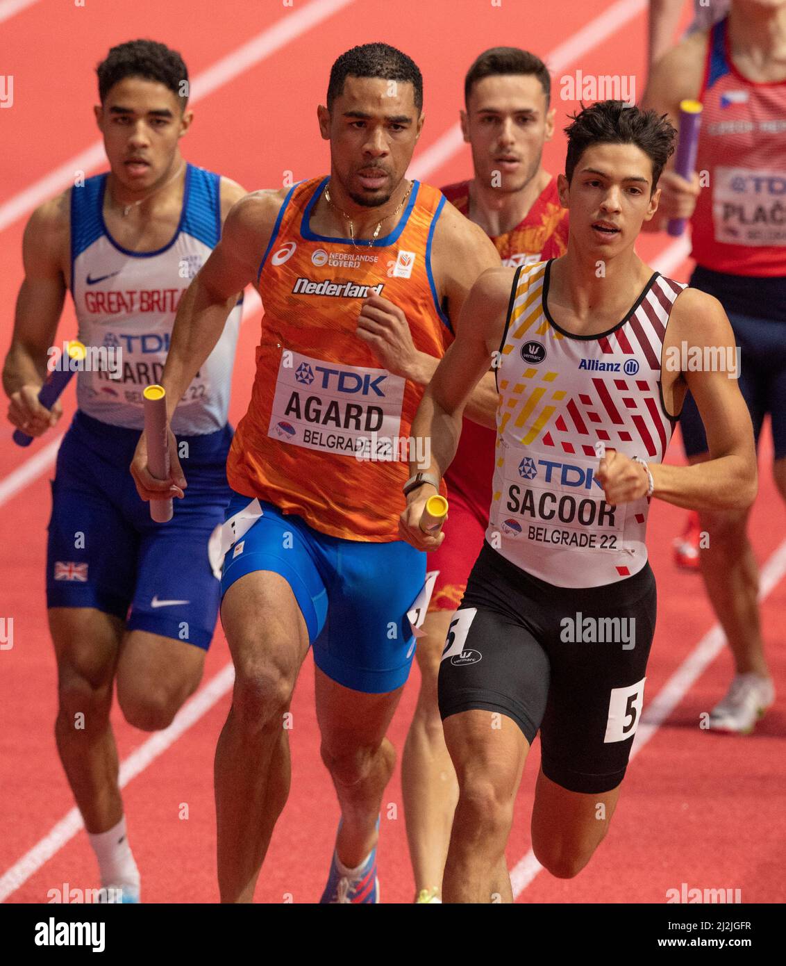 Terrence Agard NED and Jonathan Sacoor BEL competing the men’s 4x400m ...