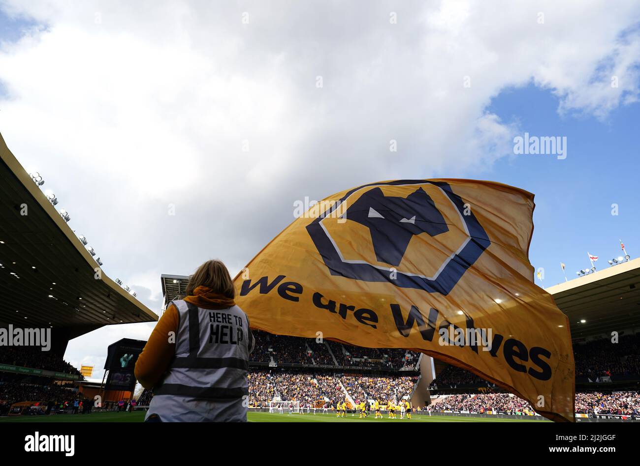 A Wolverhampton Wanderers flag is waved ahead of the Premier League ...