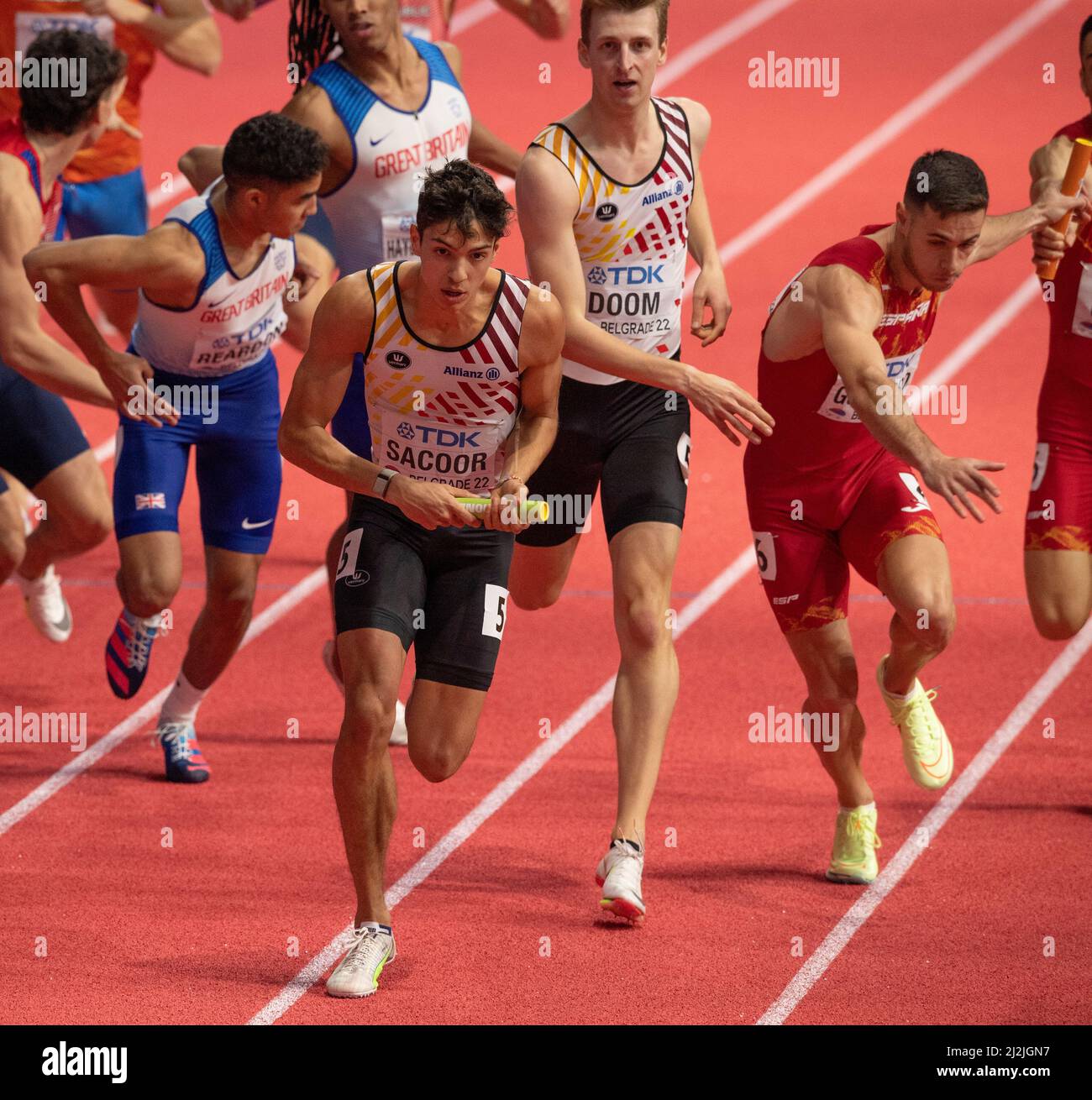 Jonathan Sacoor BEL competing the men’s 4x400m relay on Day Three of ...