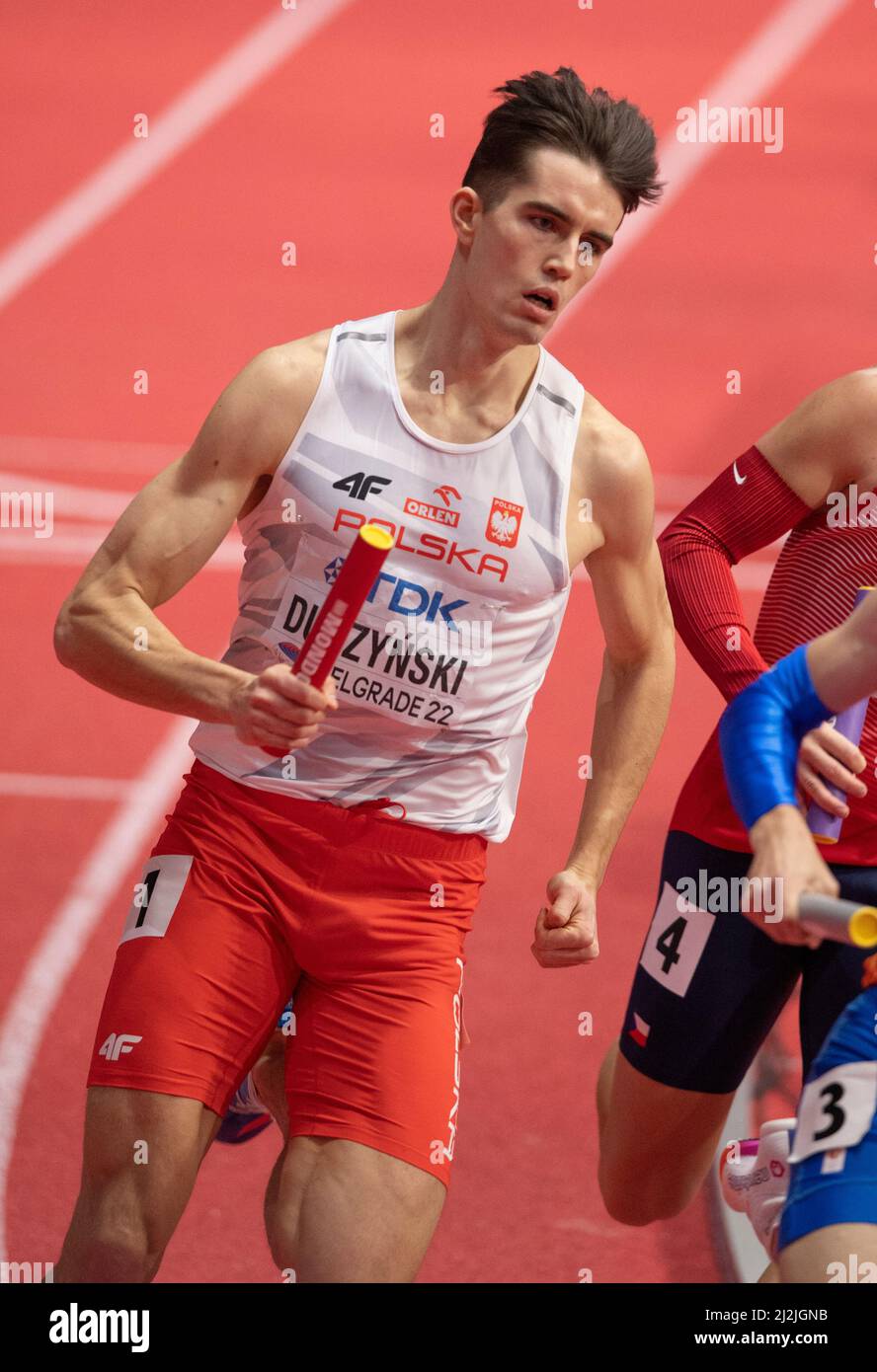 Kajetan Duszynski POL competing the men’s 4x400m relay on Day Two of ...
