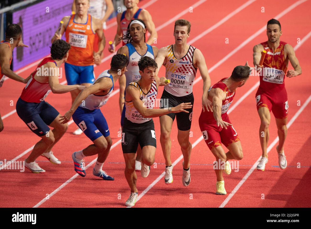 Jonathan Sacoor BEL competing the men’s 4x400m relay on Day Three of ...