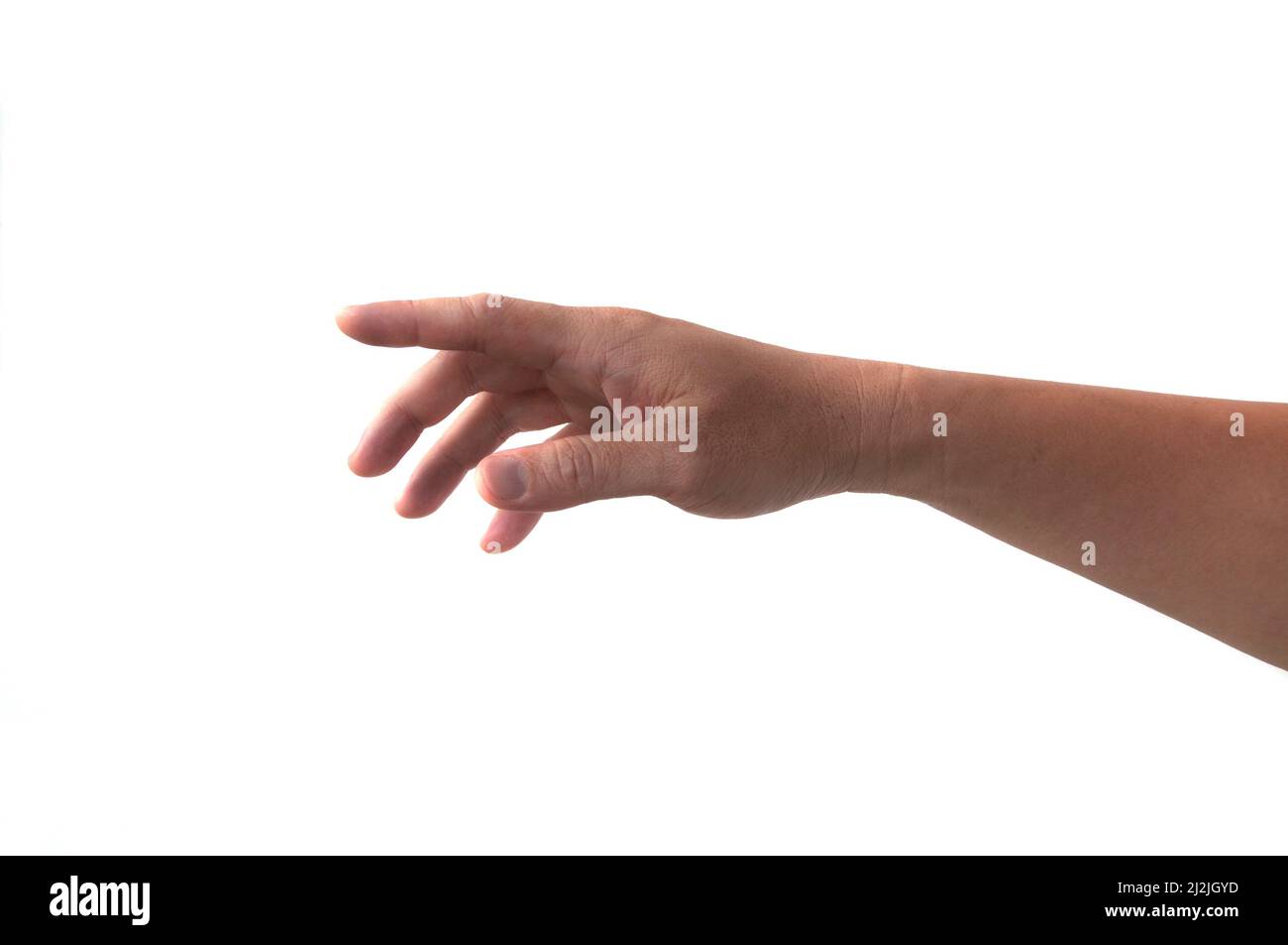 Asian man hand pointing on white background. Conceptual Stock Photo - Alamy