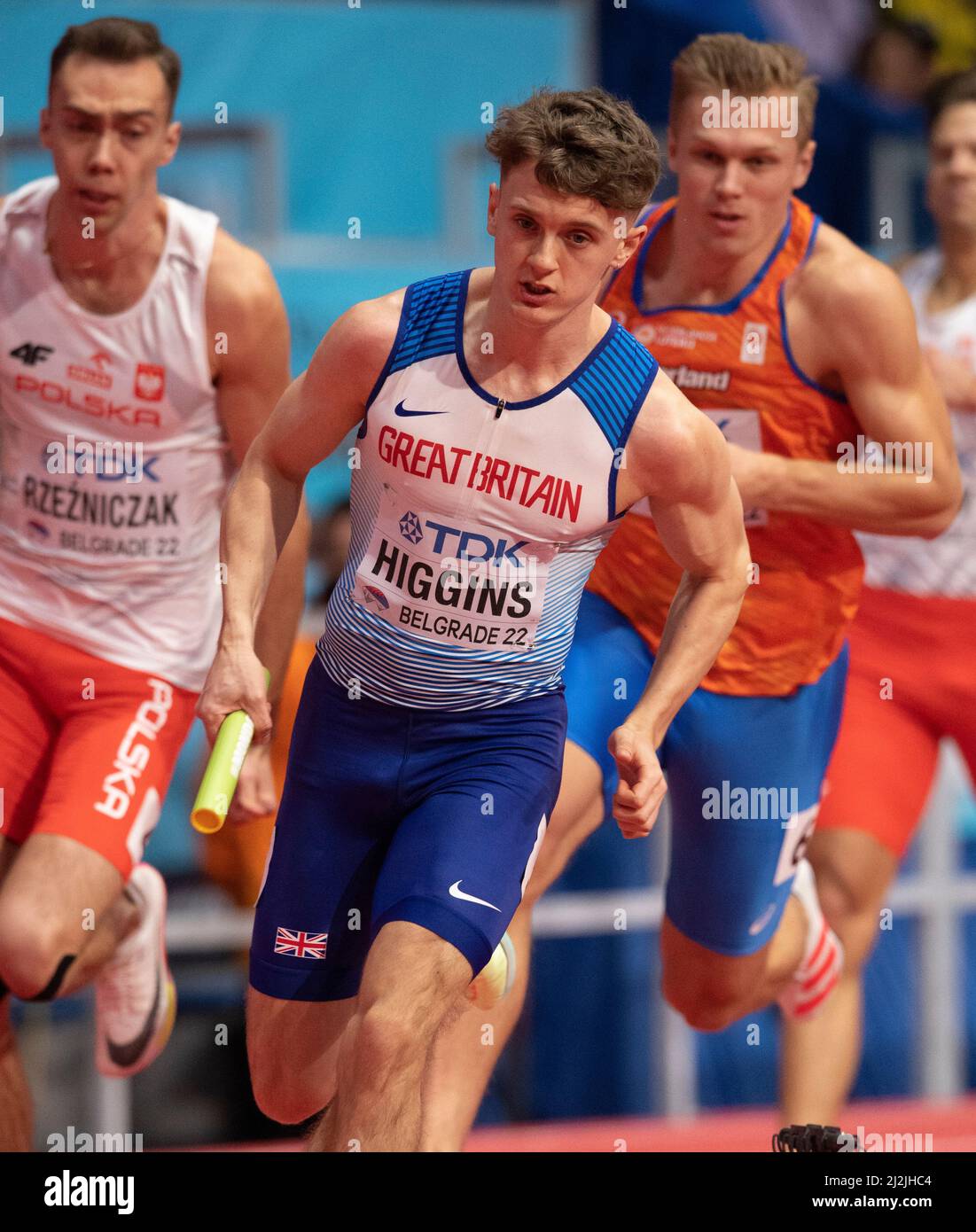 Ben Higgins GB & NI running leg one of the men’s 4x400m relay on Day ...