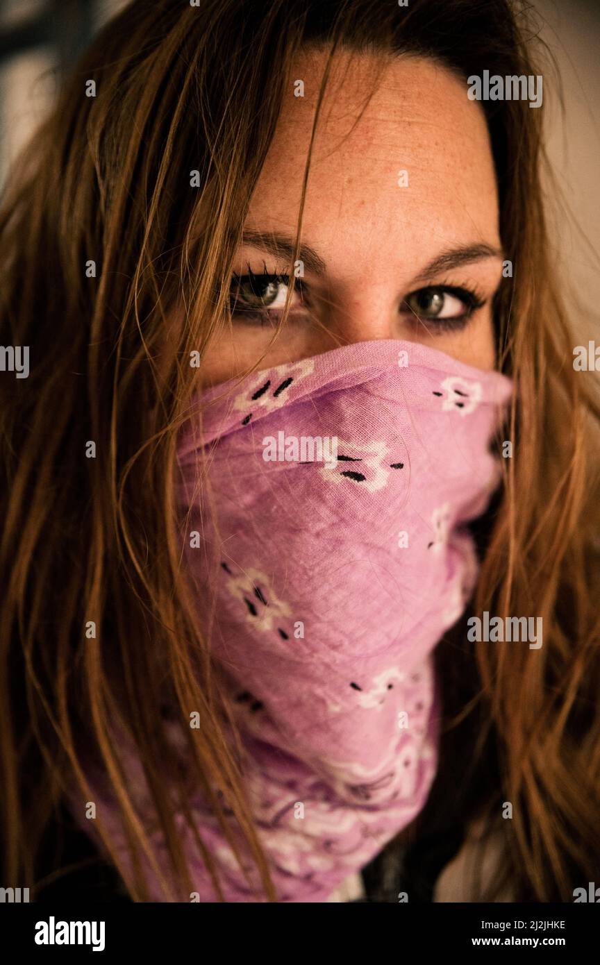 a portrait of girl with bandana on the face Stock Photo - Alamy