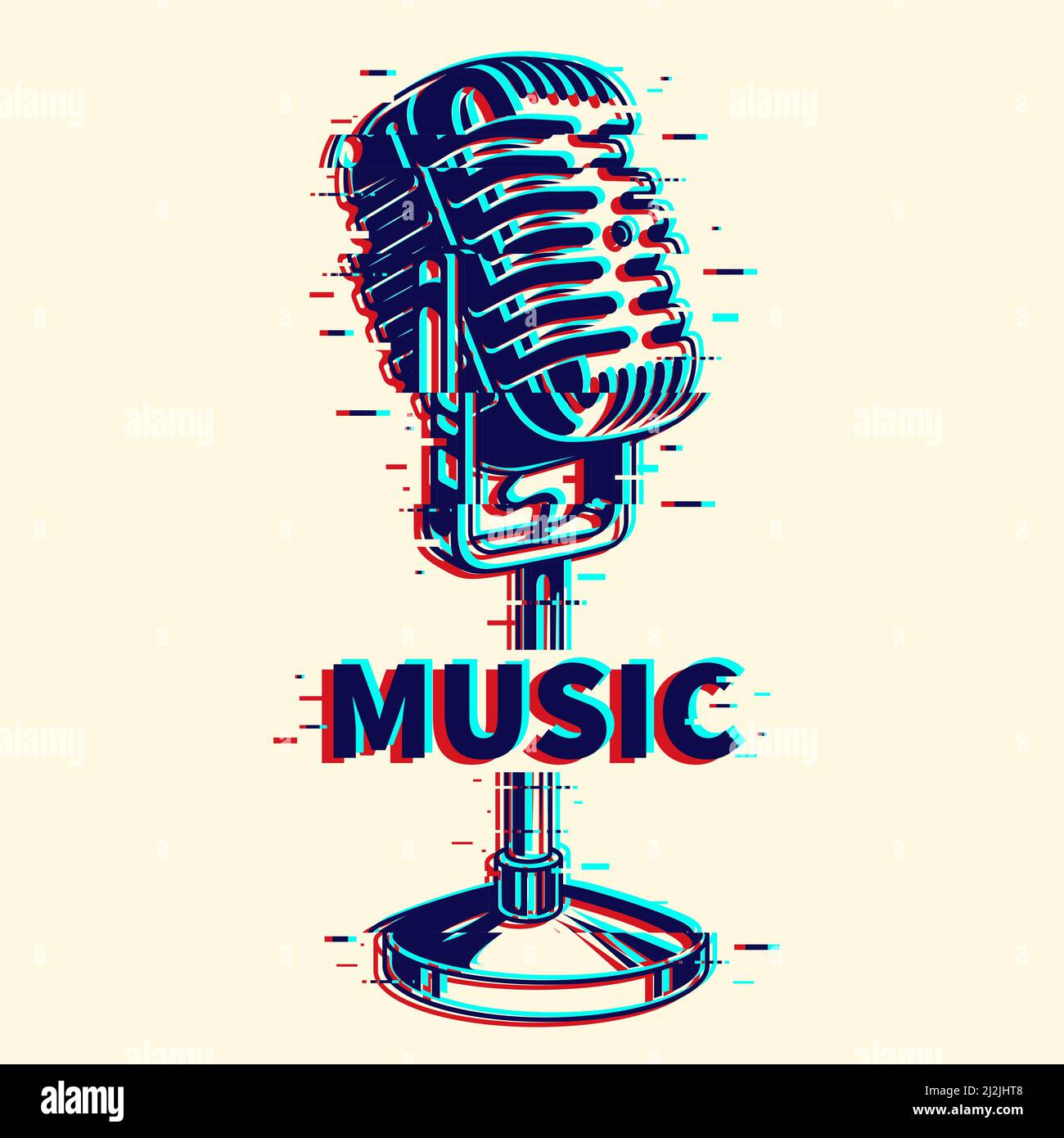 Vector illustration of isolated retro, vintage microphone with glitch ...