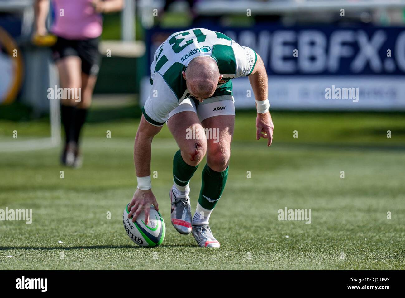Max BODILLY (13) of Ealing Trailfinders scores his team's fourth try ...