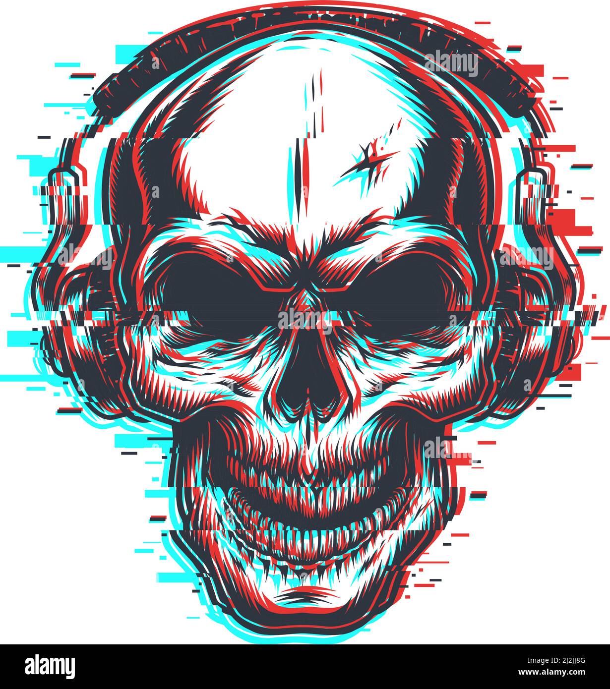 Human skull music headphones illustration Cut Out Stock Images ...