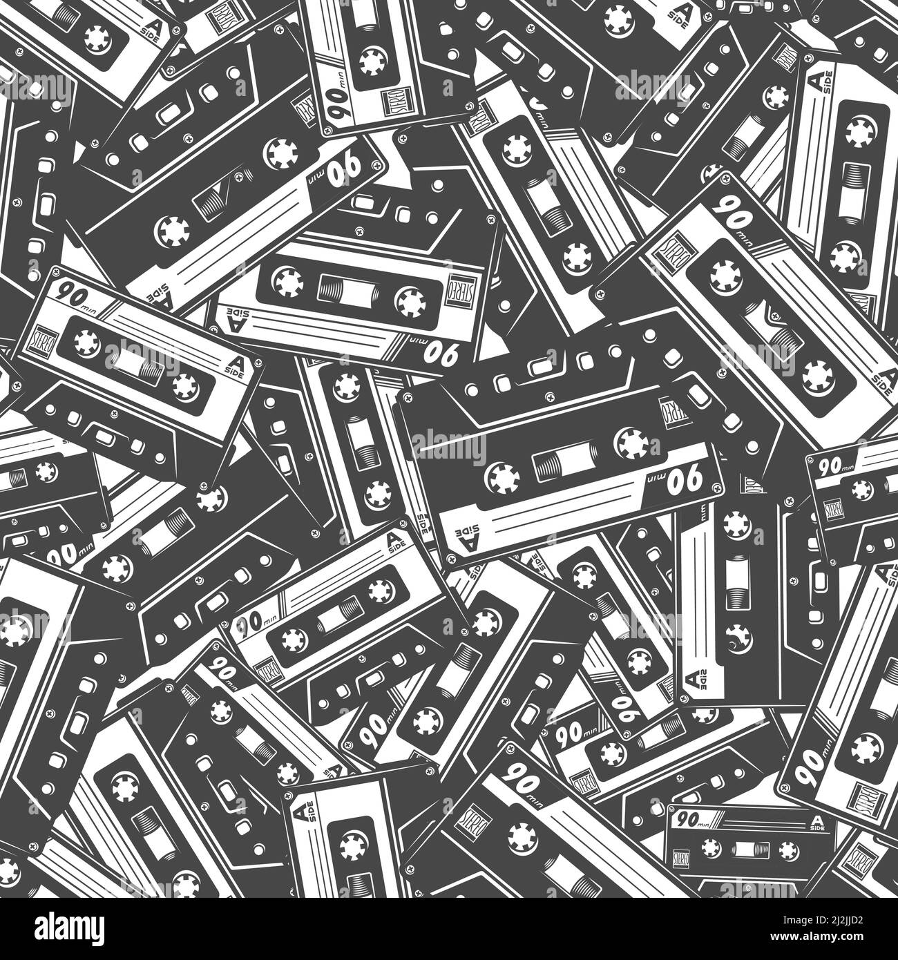 Cassette Tape Seamless pattern in monochrome. Vector illustration Stock ...