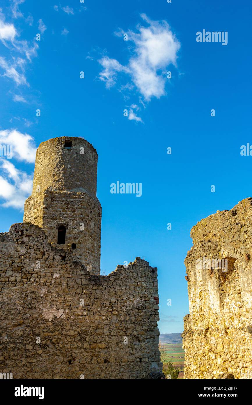 A vertical shot of Brandenburg castle ruins in the Werra valley in ...