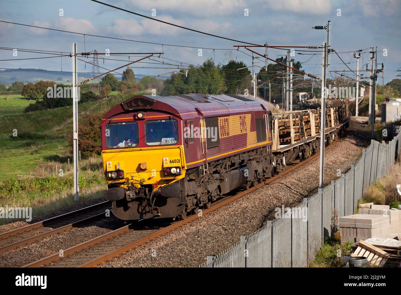 EWS livery class 66 locomotive 66021 at Burton In Holme, Cumbria on the ...
