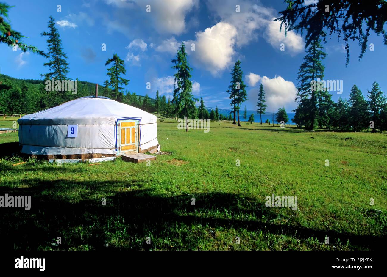 Mongolia. Ger (nomadic tents) at Khovsgol (Hovsgol) lake Stock Photo ...