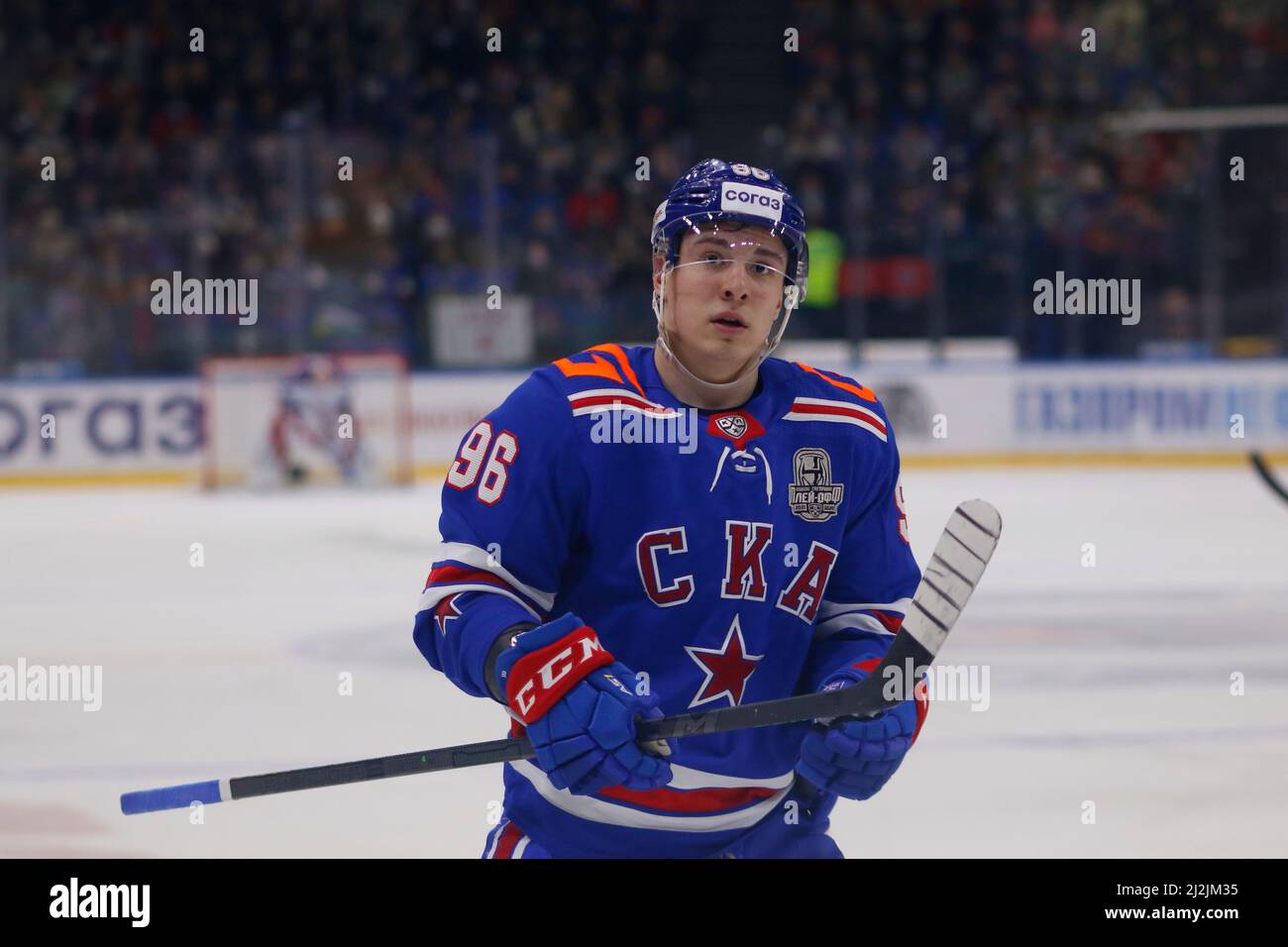 SKA Hockey Club player, Andrei Kuzmenko (No.96) seen in action during ...