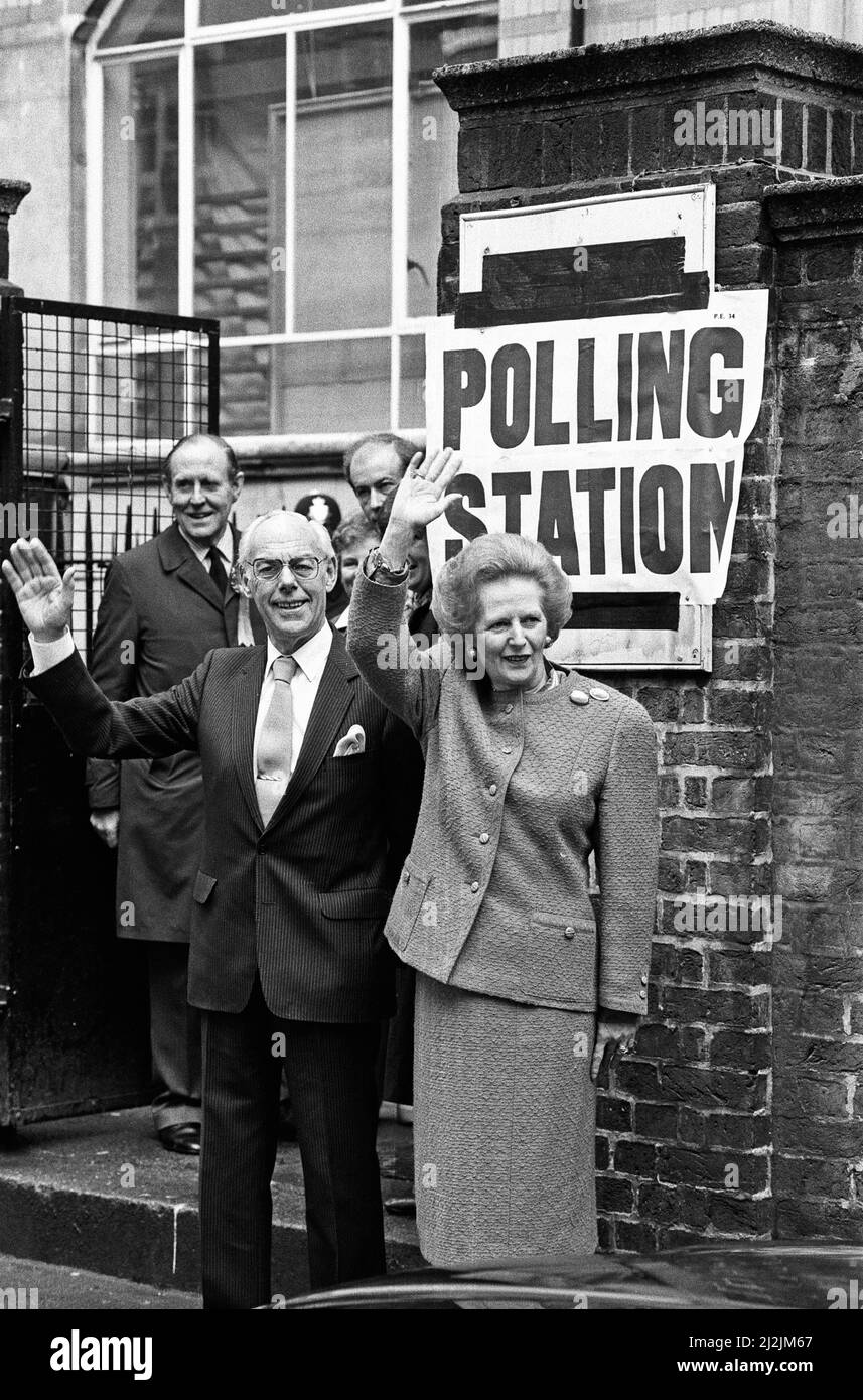 British Conservative Prime Minister, Margaret Thatcher, and husband ...