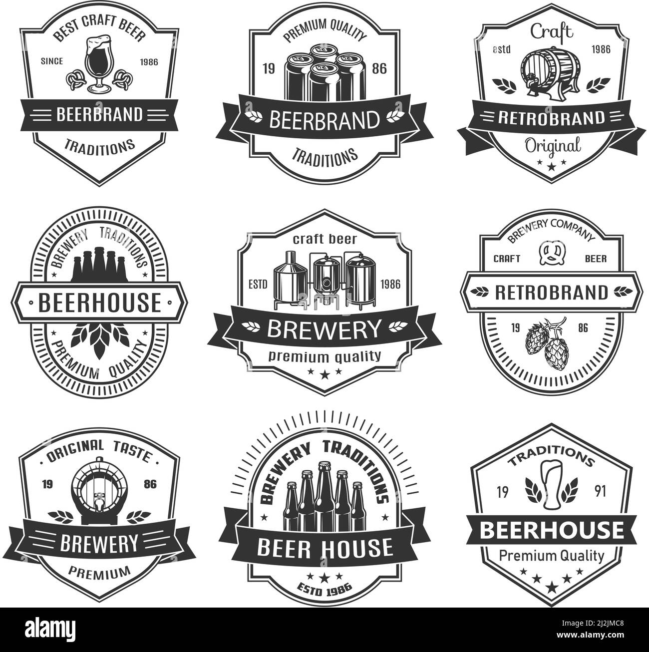 Set badges with beer objects. Vintage monochrome style. Vector ...