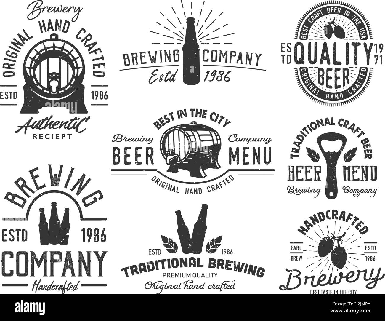 Set beer emblems with different objects. Vintage monochrome style ...