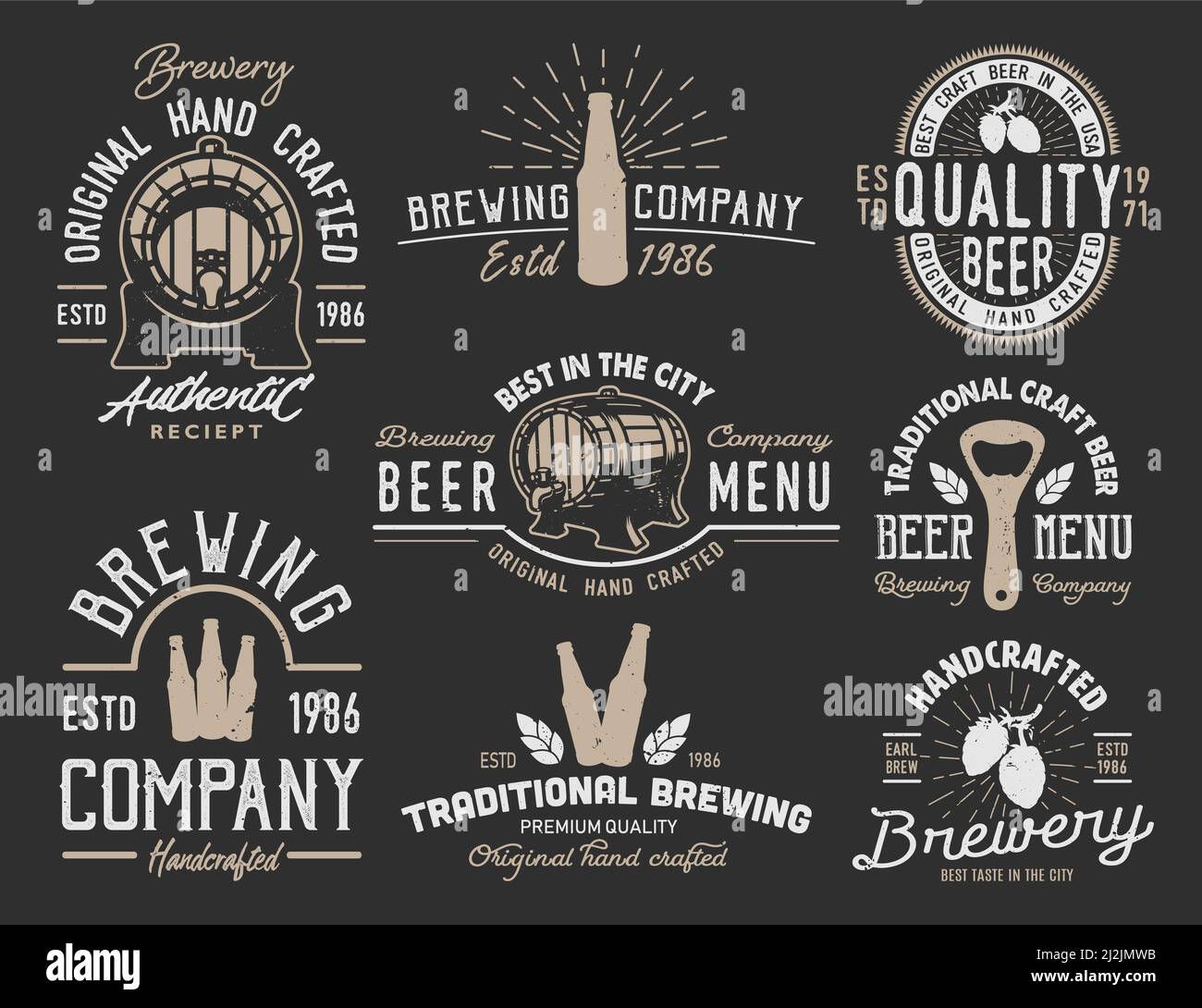 Set emblems with beer objects. Vintage monochrome style. Vector ...