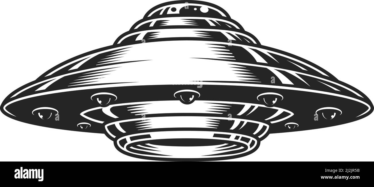 Vintage UFO spaceship concept in monochrome style isolated vector ...