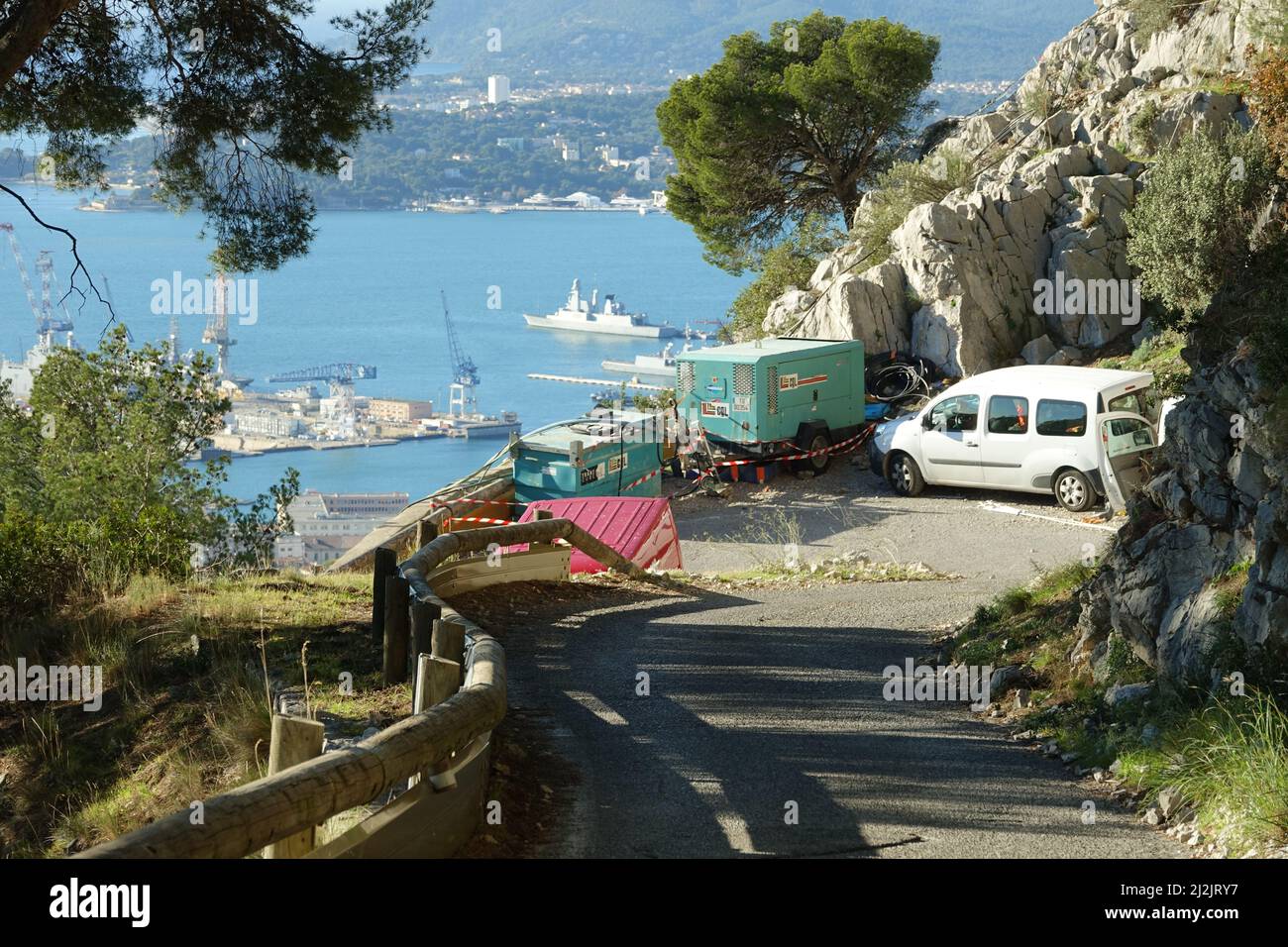 Installation of protective metal nets on the cliffs of Mont Faron in ...