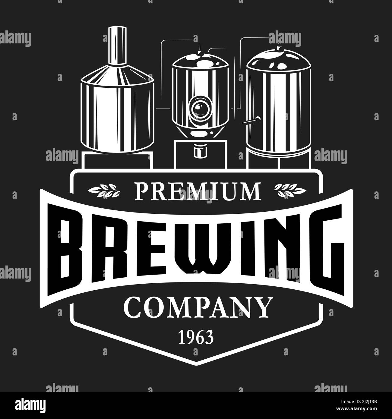 Vintage brewery monochrome logo template with brewing equipment and ...