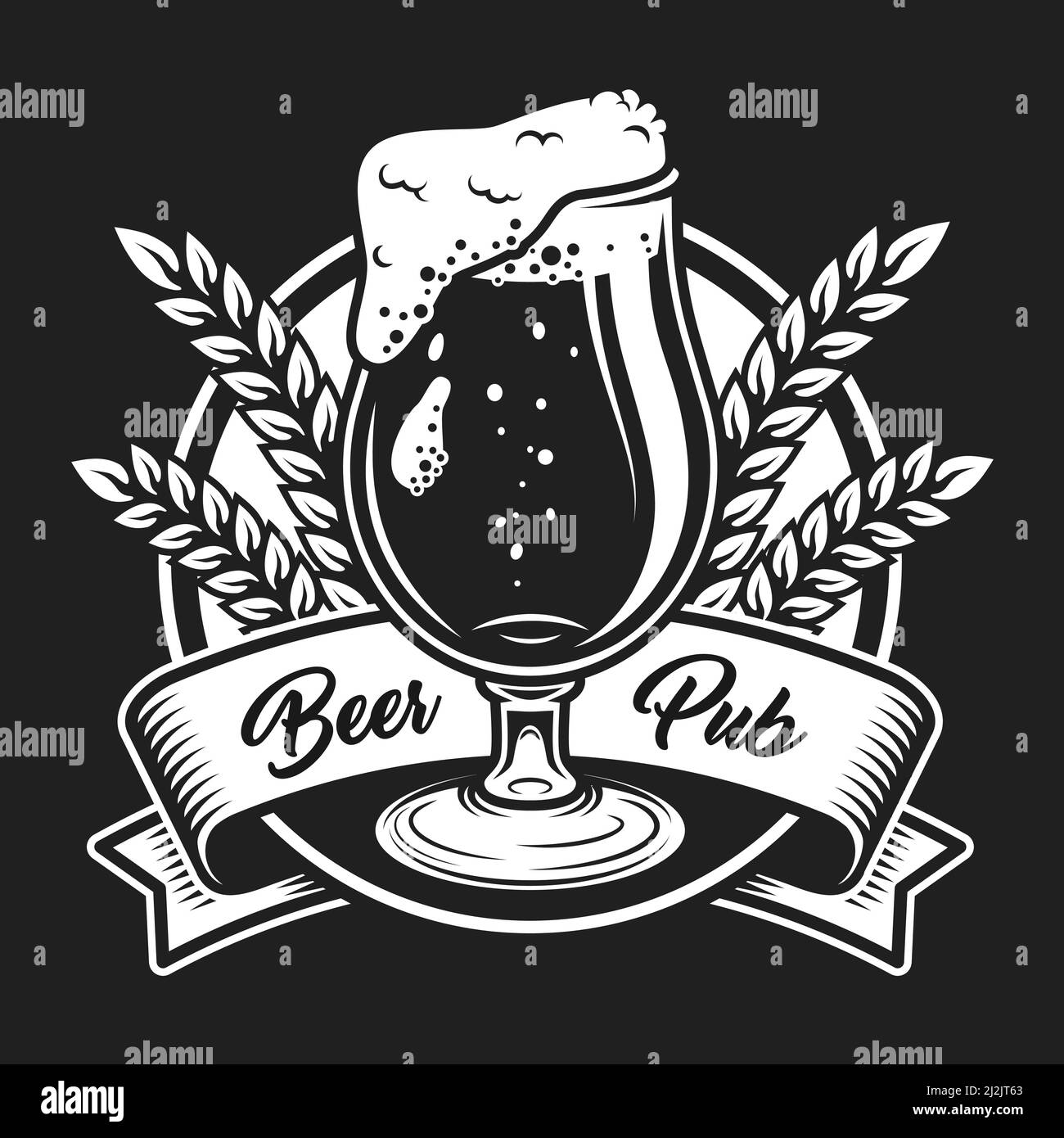 Vintage beer festival logo concept with full glass wheat ears and ...
