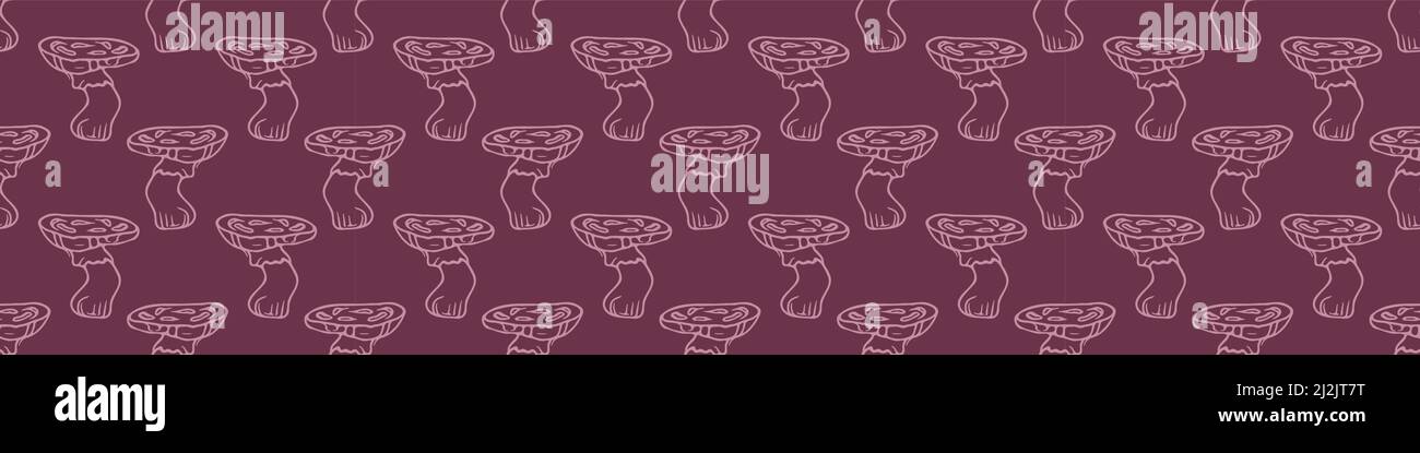 Hand drawn wild mushroom vector border. Seamless trendy purple biology ...