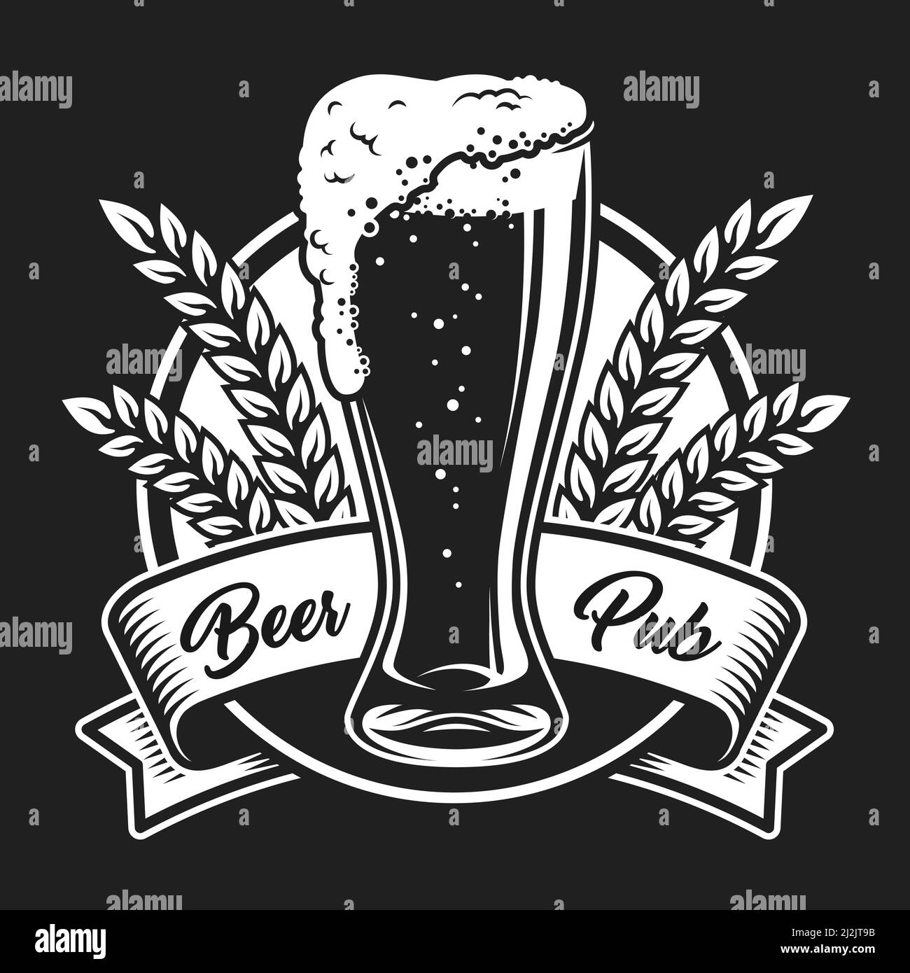 Vintage octoberfest monochrome label with beer glass cup and wheat ears ...