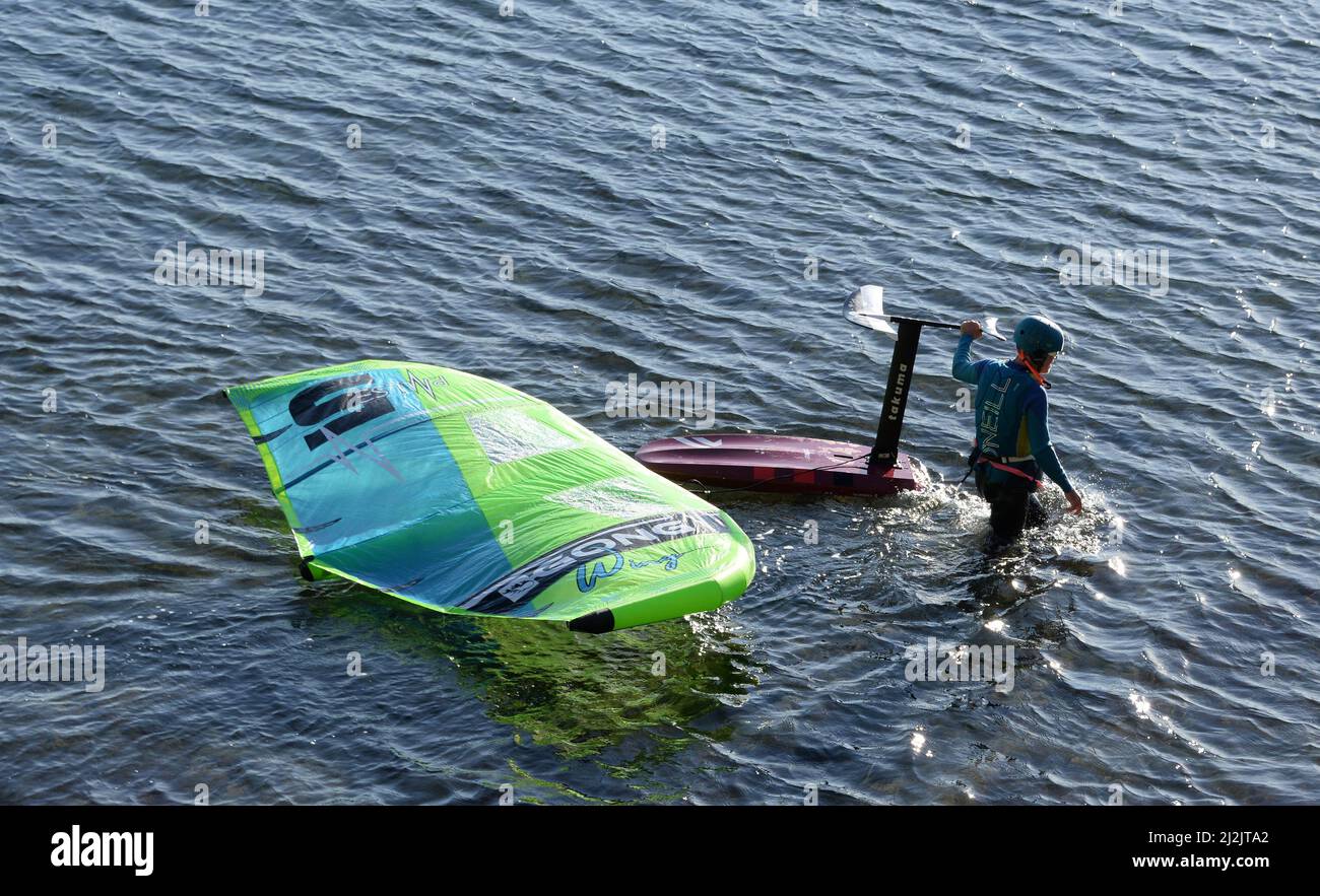 Windsurfing on foil Stock Photo - Alamy