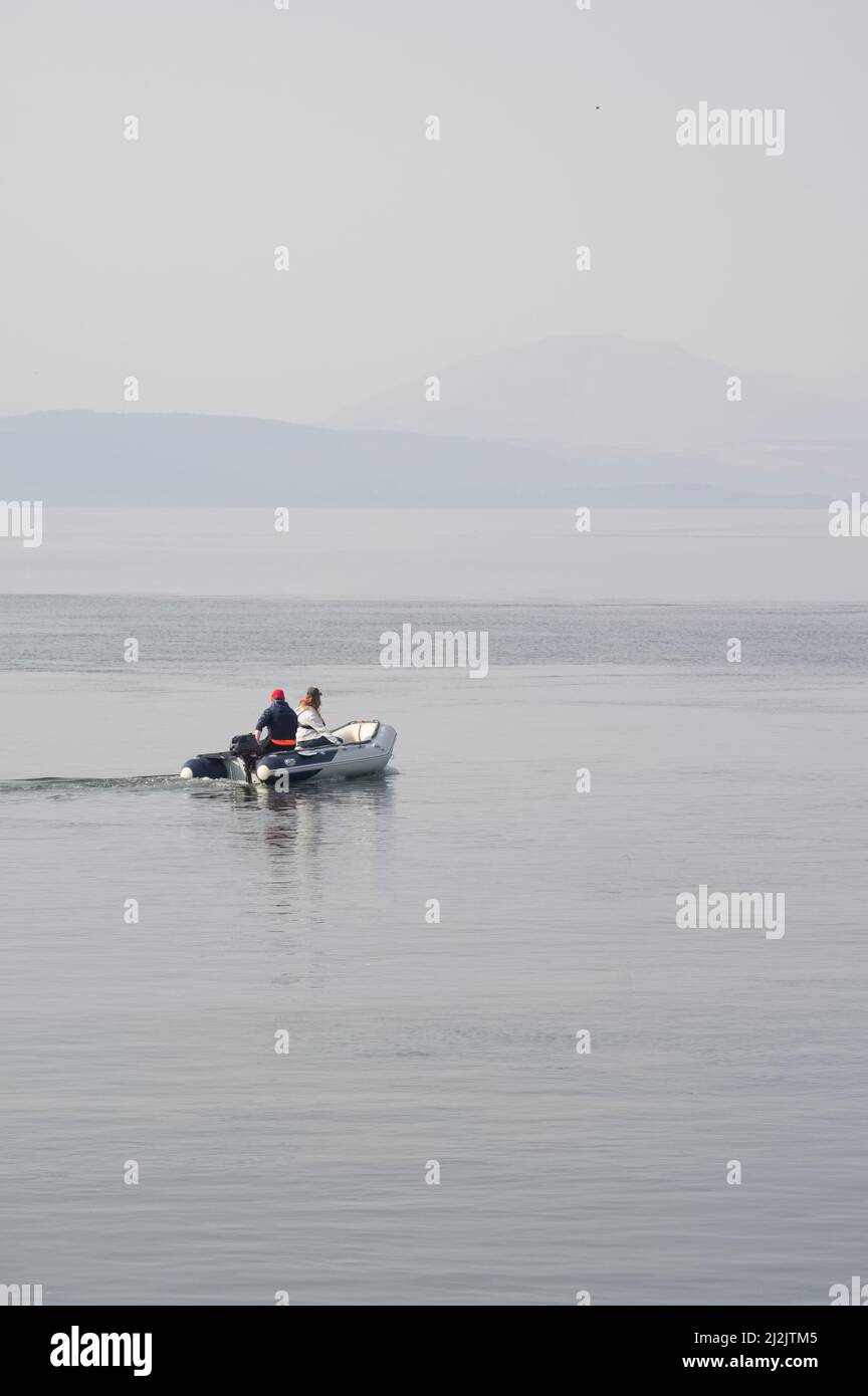 Inflatable dingy boat out on sea adventure Stock Photo - Alamy