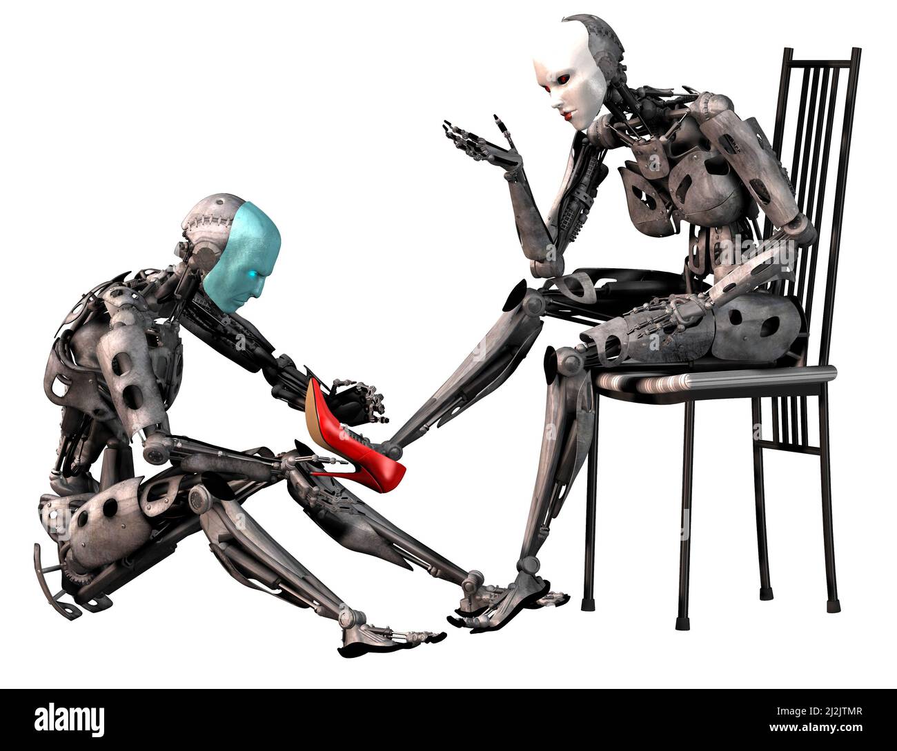 cinderella robot, 3d illustration, wearing a red high heel shoe Stock ...