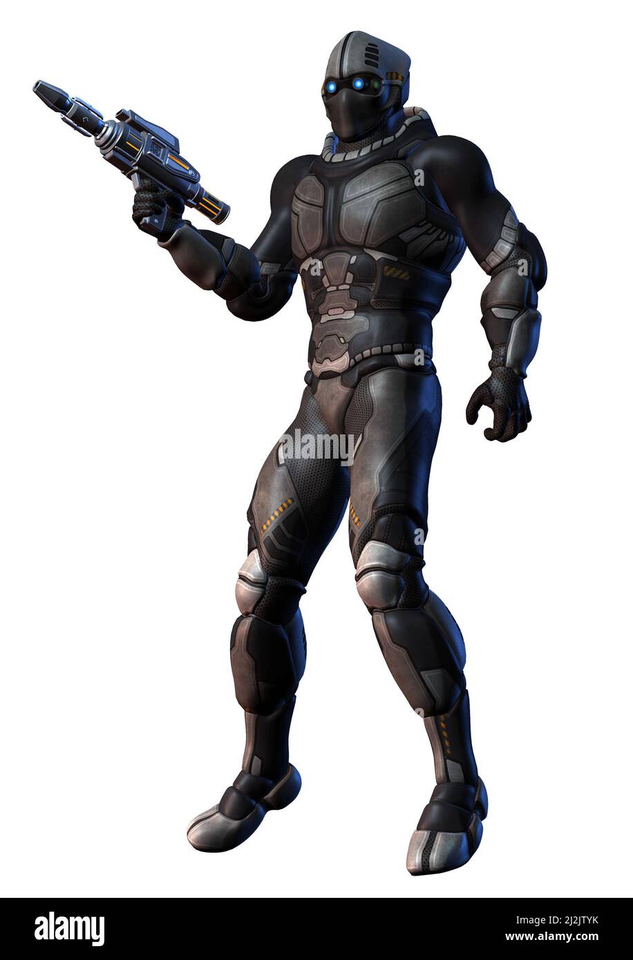alien robotic warrior armed with rifle, 3d rendering on white ...