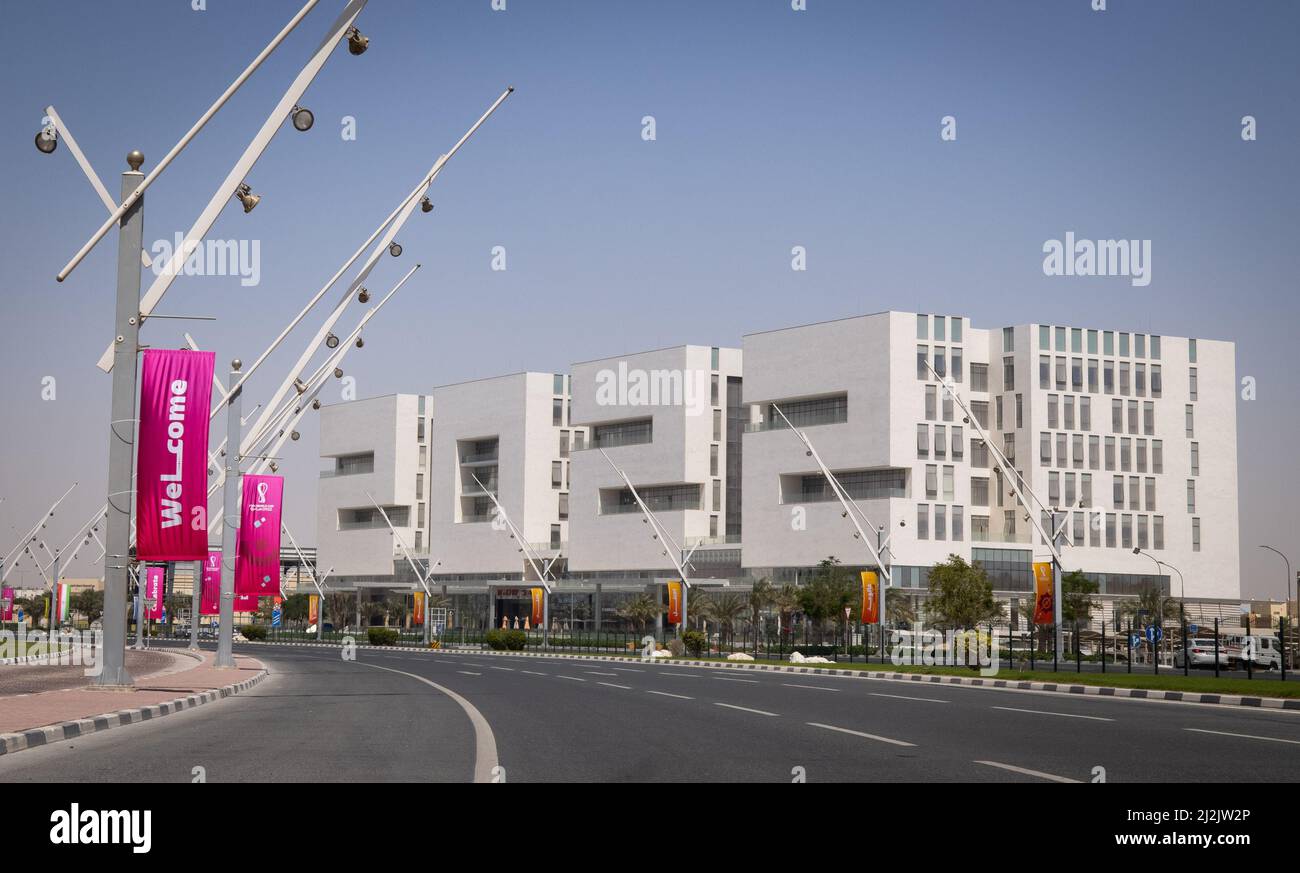 Al Rayyan, Qatar. 02nd Apr, 2022. A building complex with offices ...