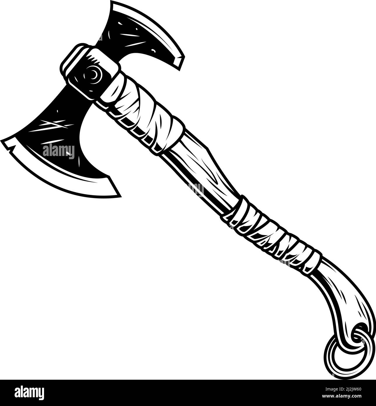 Fantasy warrior axe isolated on white in monochrome retro style. Vector ...