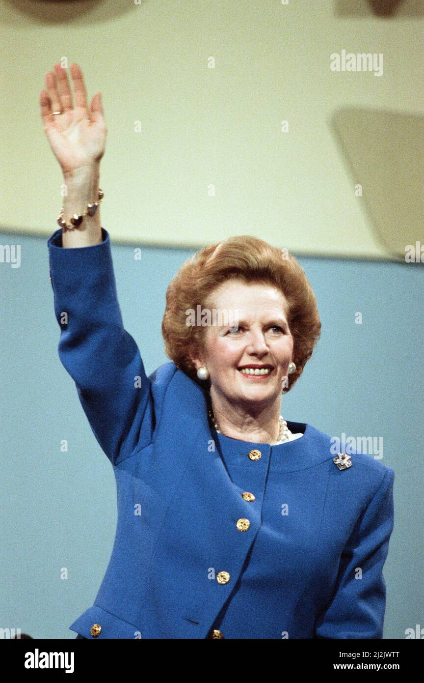 Prime Minister Margaret Thatcher speaking at the Conservative Party ...