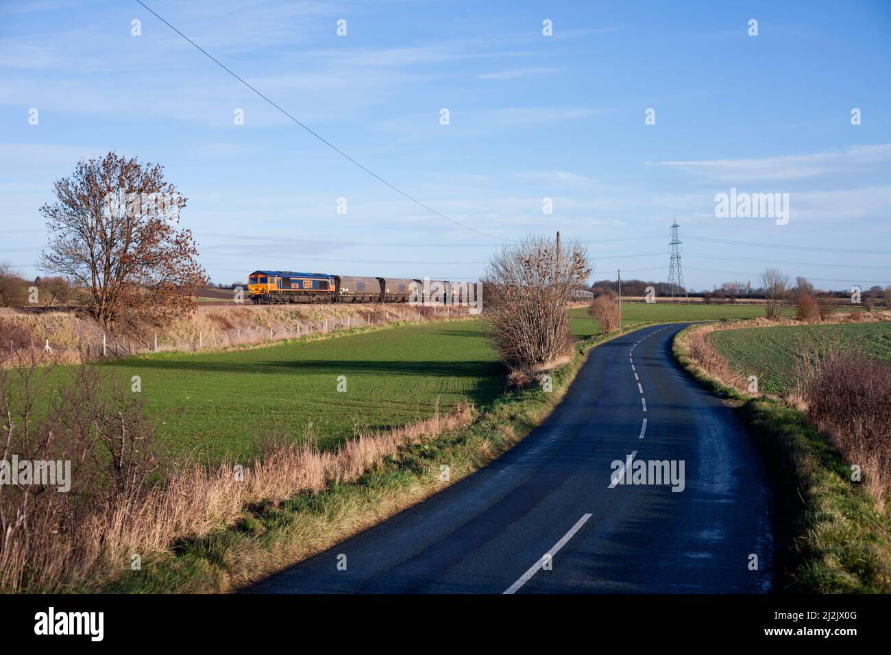 GB Railfreight class 66 locomotive 66738 passes the countryside at ...