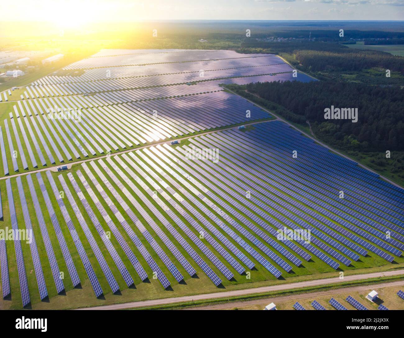 Aerial top view of a solar pannels power plant. Renewable energy ...