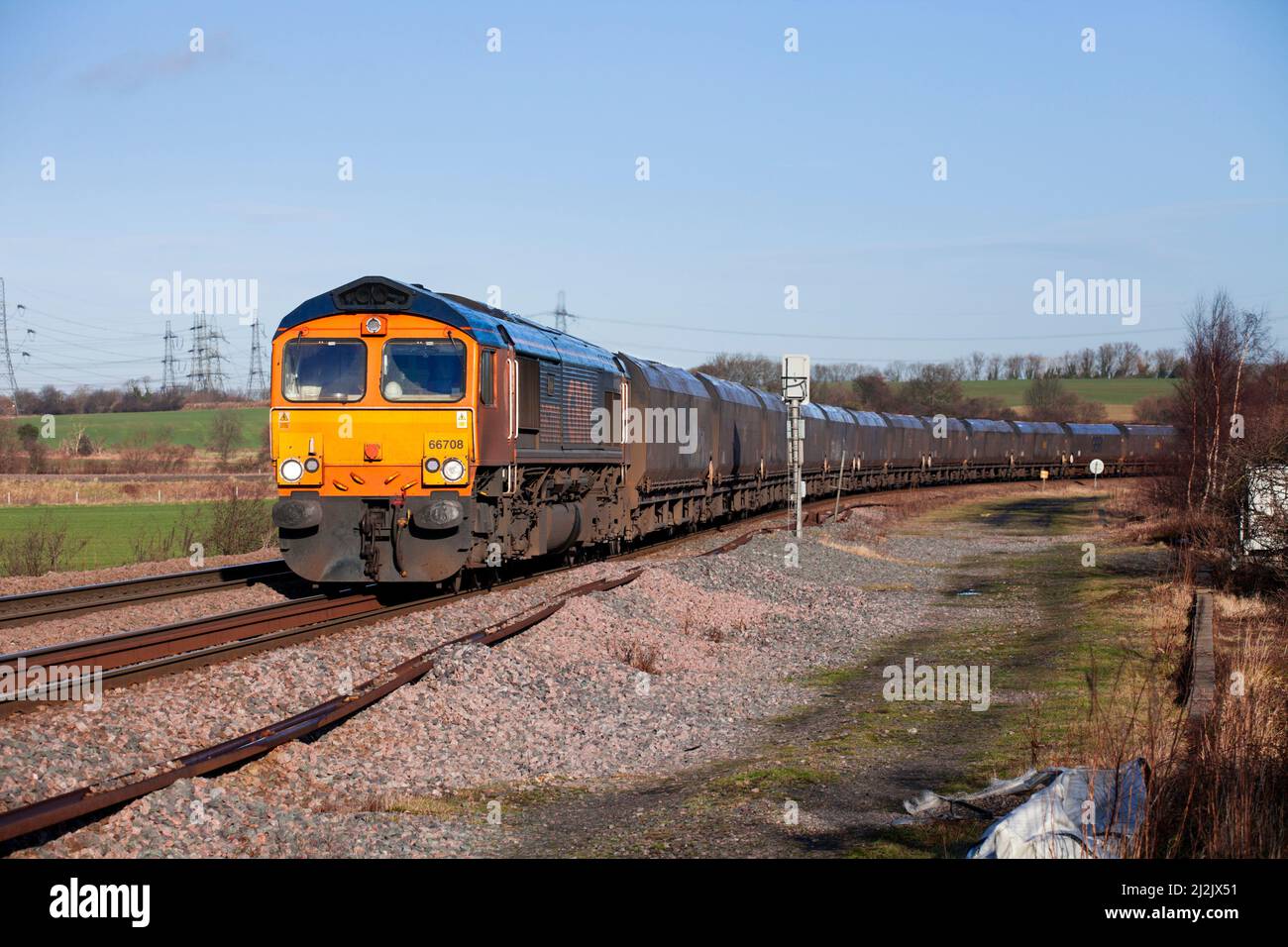 GB Railfreight class 66 locomotive 66708 passes Burton Salmon with a ...