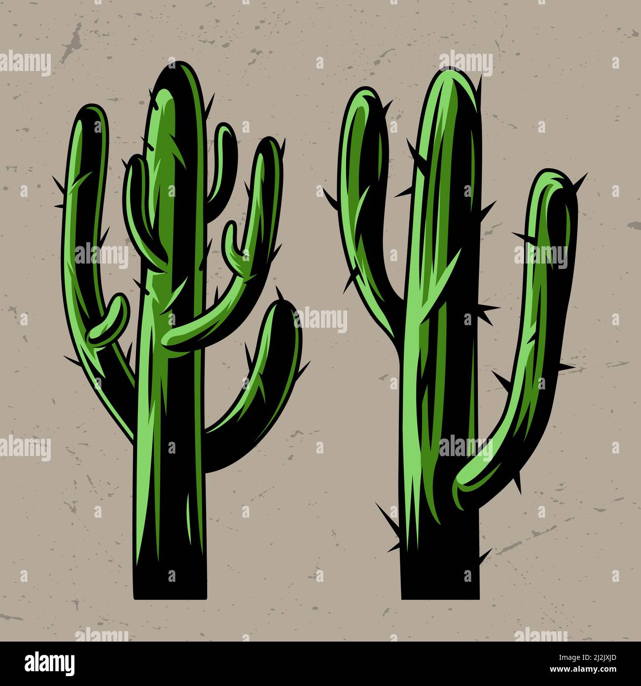 Green cactus plants concept in vintage style isolated vector ...