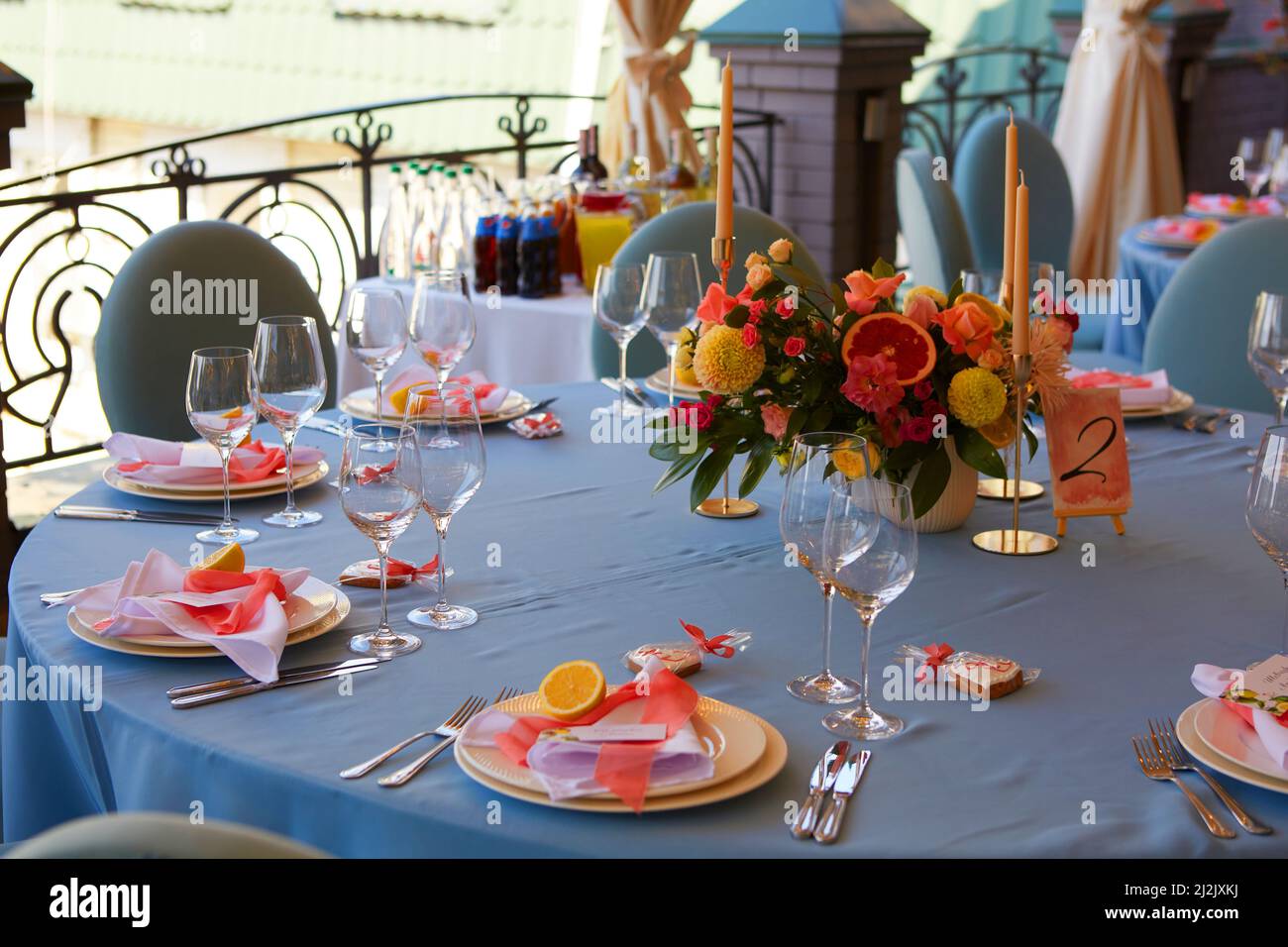 Wedding day event organization table setting decor Stock Photo - Alamy